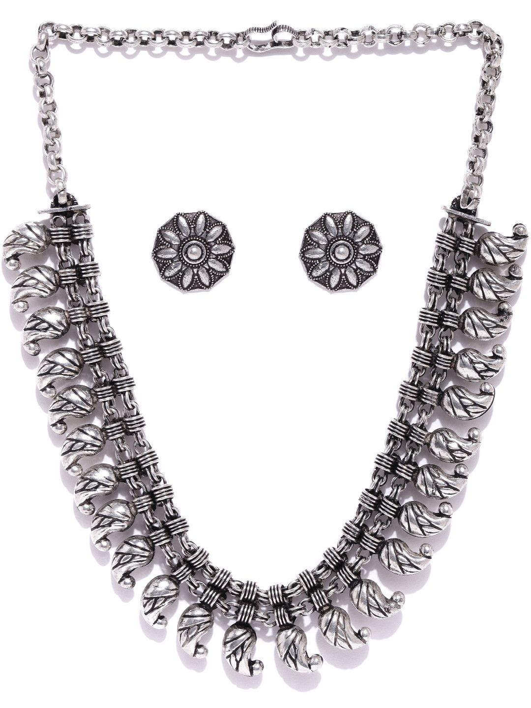 Buy FIROZA Oxidised German Silver Textured Jewellery Set - Jewellery ...