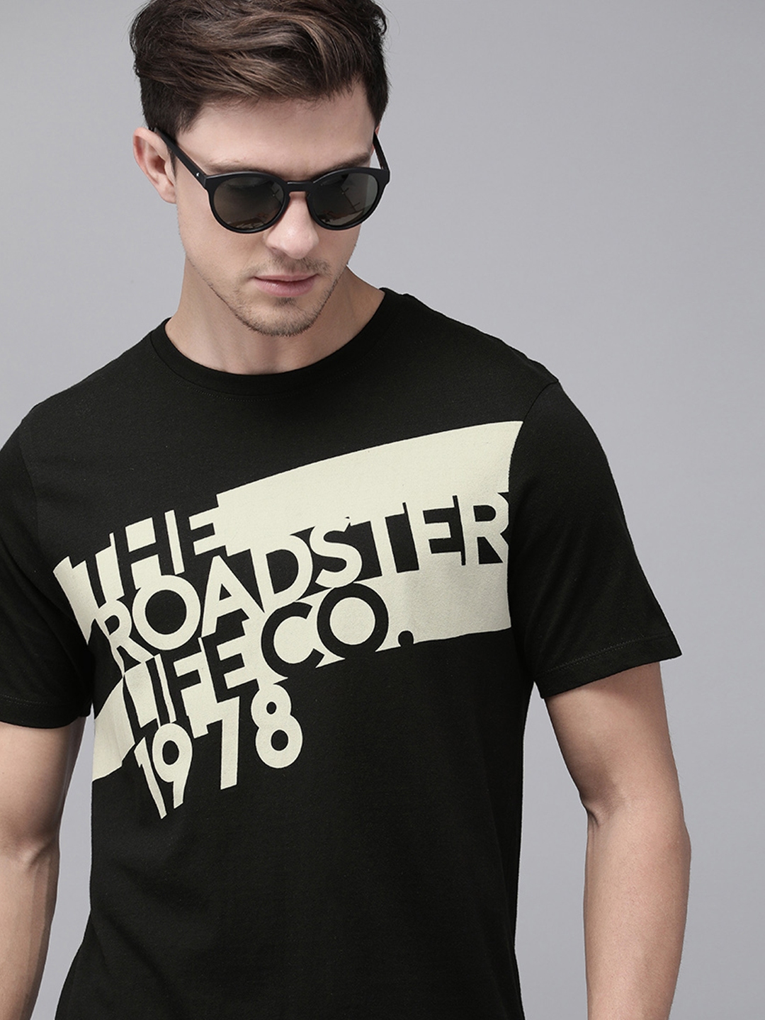 Buy The Roadster Lifestyle Co Men Black Printed Round Neck Pure Cotton ... Buy The Roadster Lifestyle Co Men Black Printed Round Neck Pure Cotton ...
