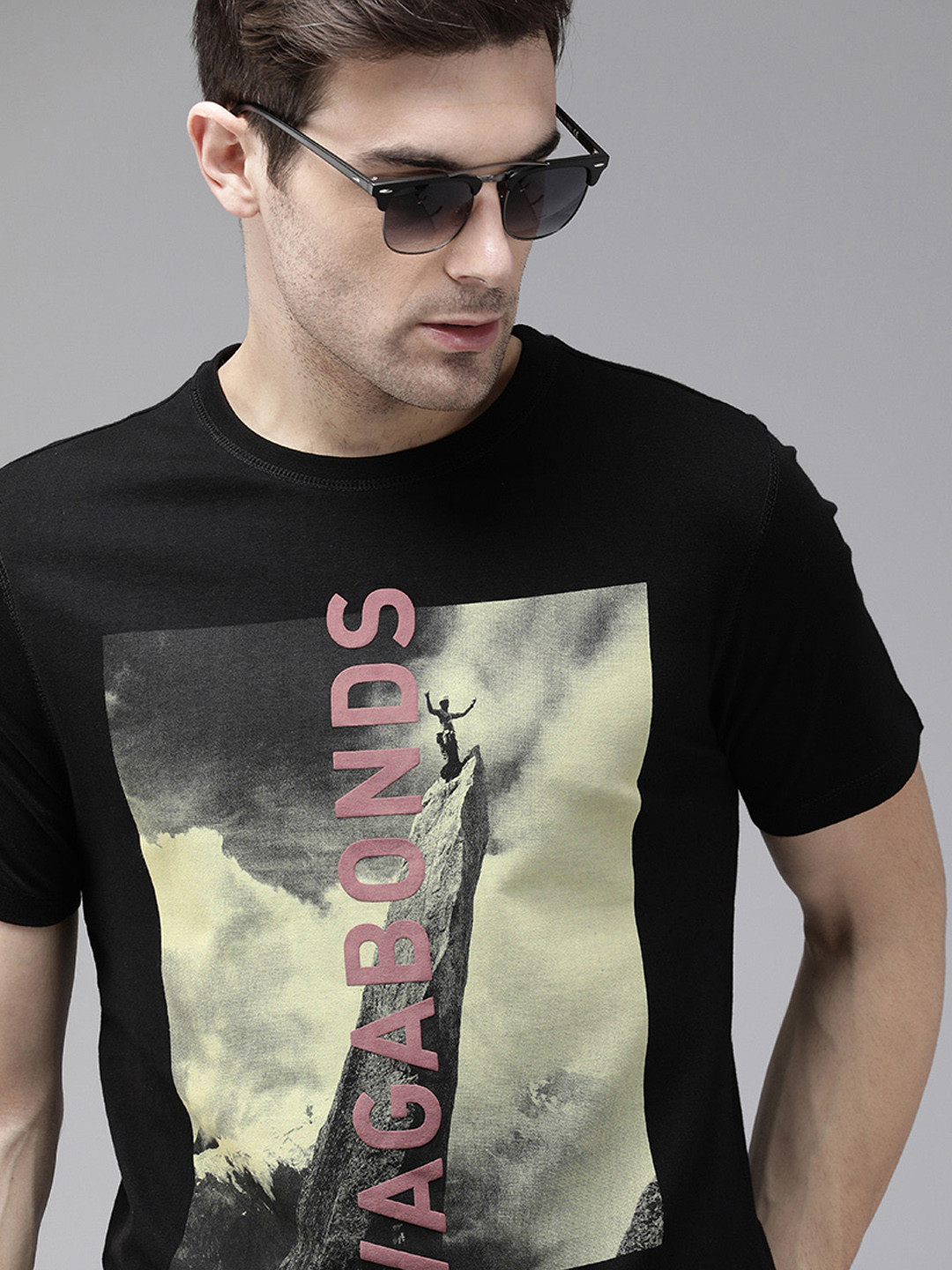 Buy The Roadster Lifestyle Co Men Black Printed Round Neck Pure Cotton T Shirt - Tshirts for Men ...