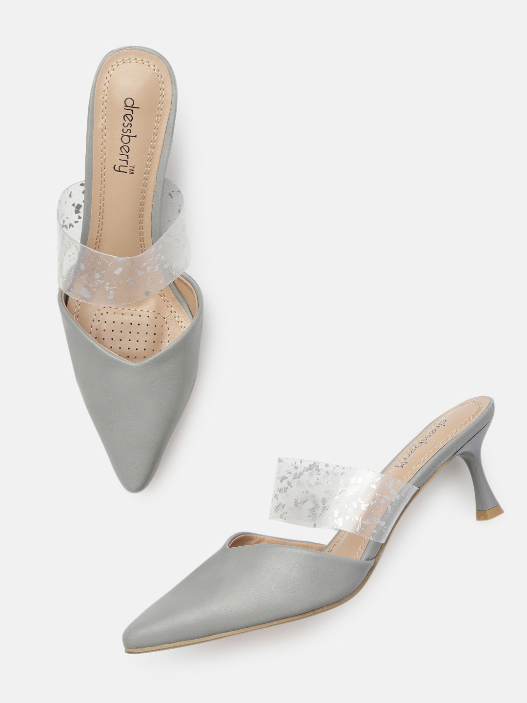 Buy DressBerry Women Grey Solid Mules - Heels for Women 10941452 | Myntra