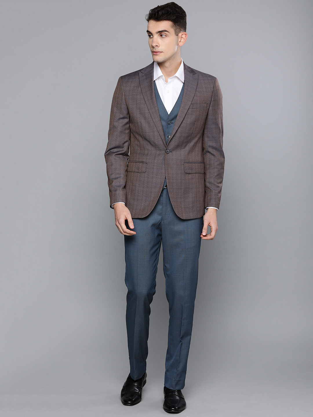 Buy Louis Philippe Men Blue Self Design Single Breasted Slim Fit ...