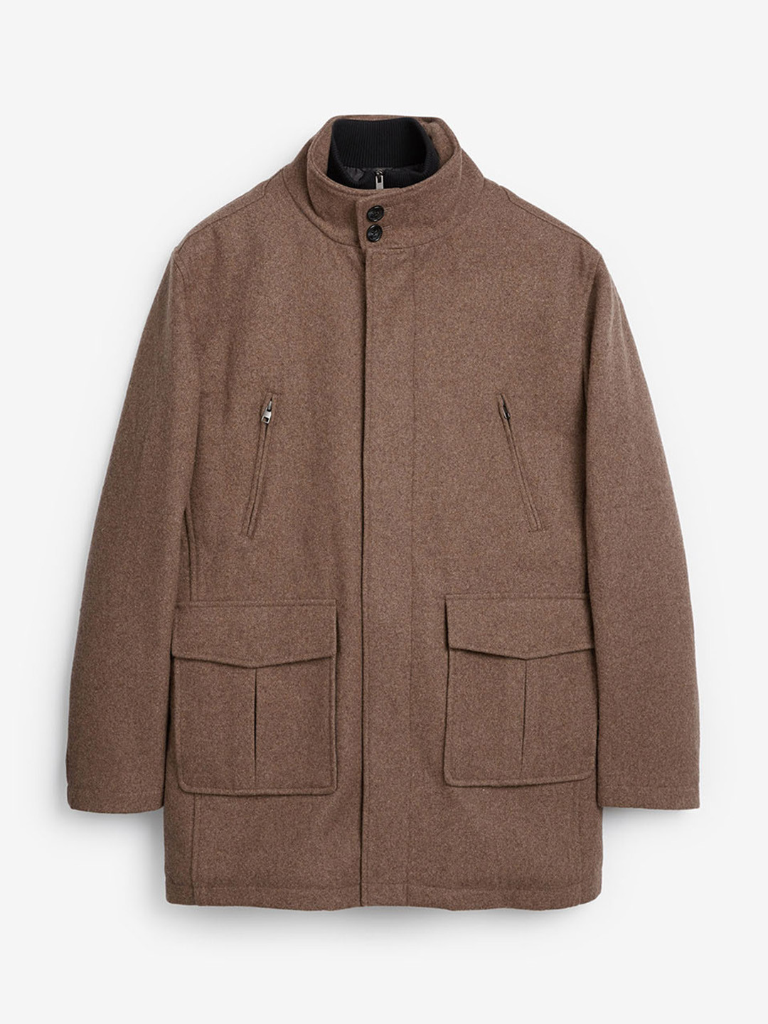 Buy Next Men Brown Solid Six Pocket Funnel Neck Jacket - Jackets for ...