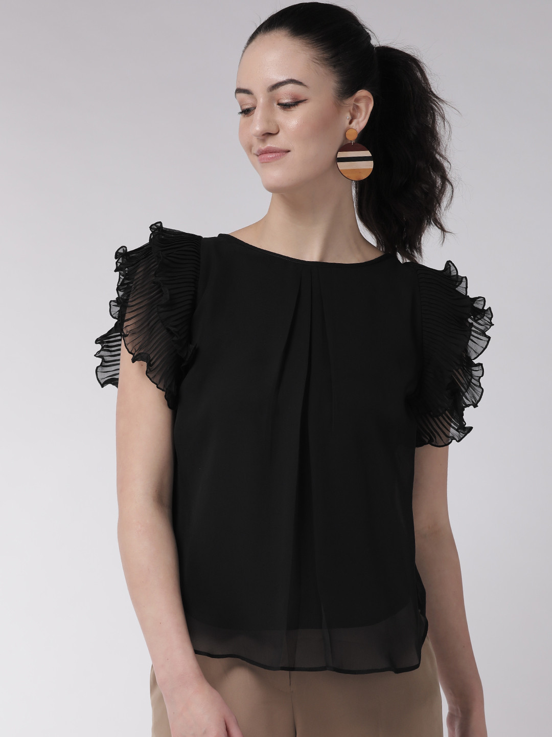 Buy MISH Women Black Solid Ruffled Top - Tops for Women 10961444 | Myntra