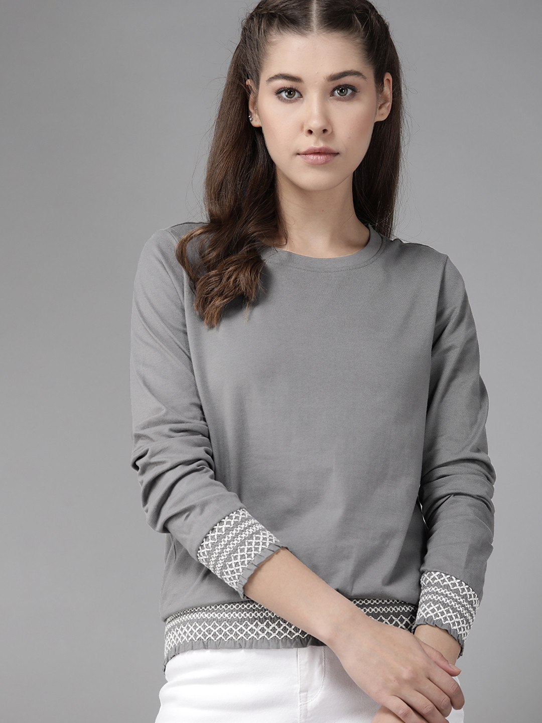 Buy The Roadster Lifestyle Co Women Grey Pure Cotton Smocked Top - Tops ...