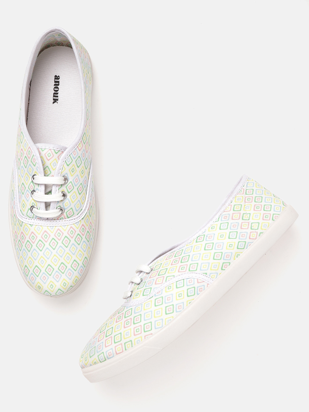 Buy Anouk Women White & Green Printed Sneakers - Casual Shoes for Women ...