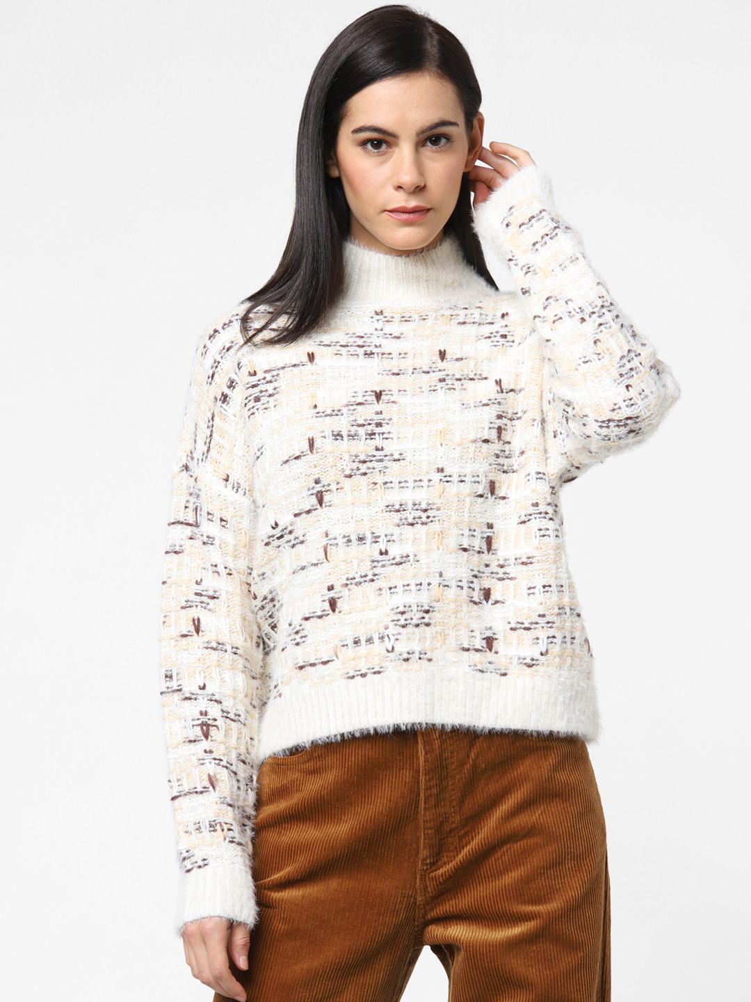 Buy ONLY Women Off White Self Design Pullover Sweater - Sweaters for ...