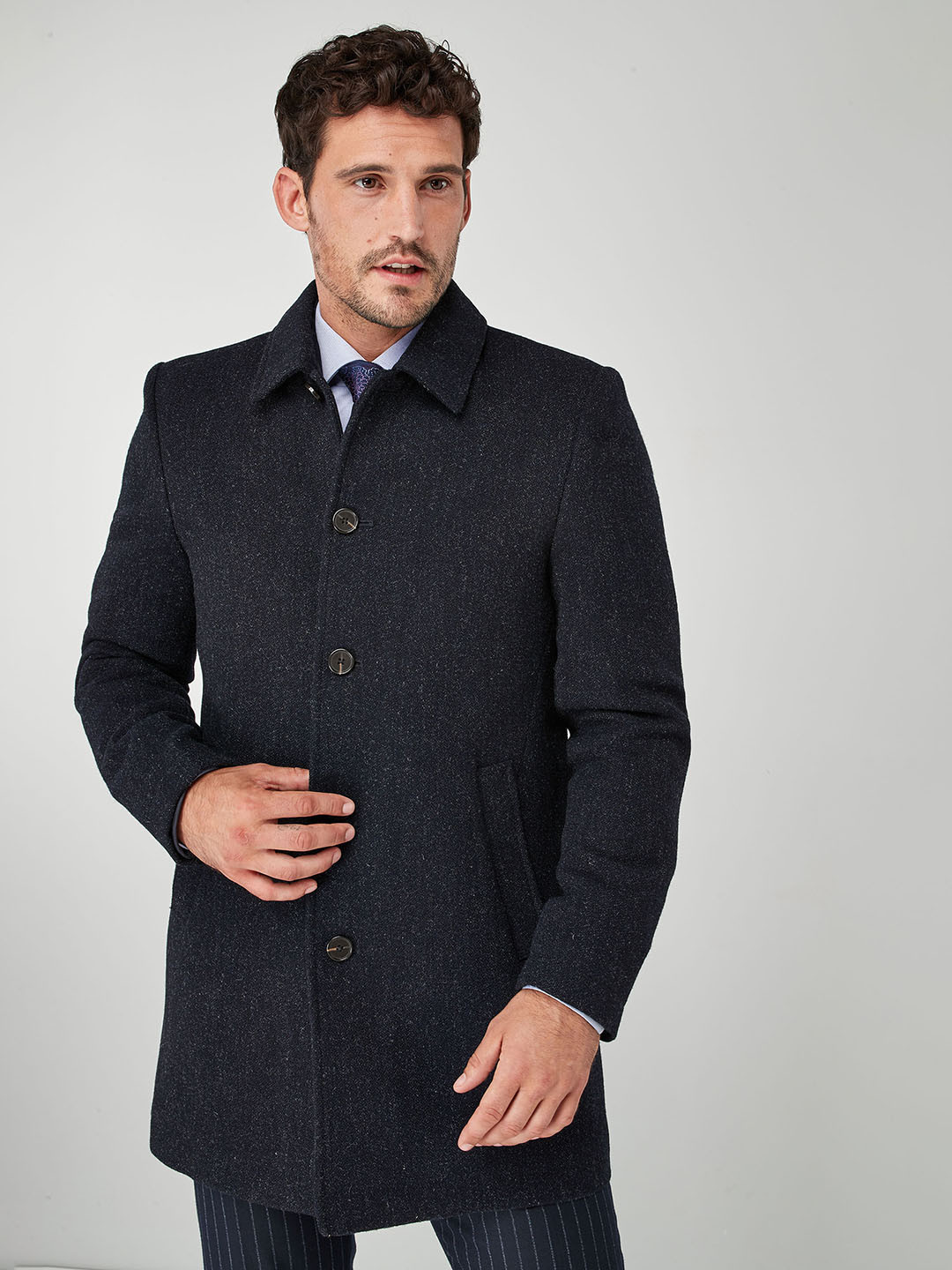 Buy NEXT Men Black Solid Woollen Single Breasted Over Coat - Coats for ...