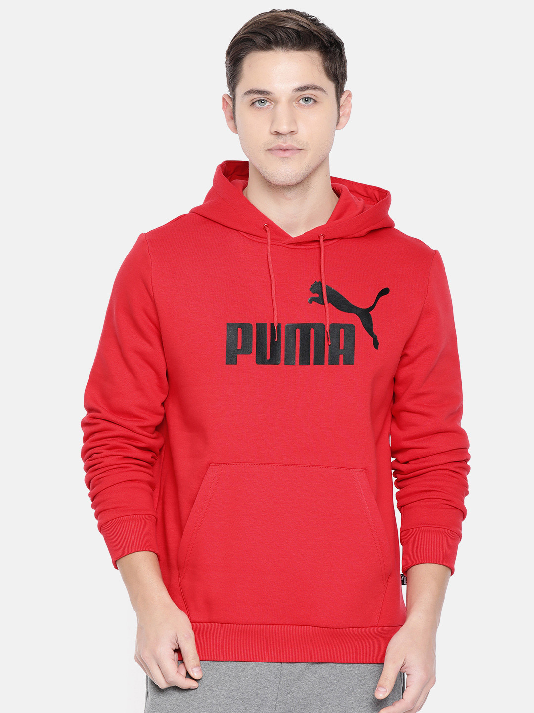 Buy Puma Men Red Regular Fit Solid Ess Fl Hooded Sweatshirt ...