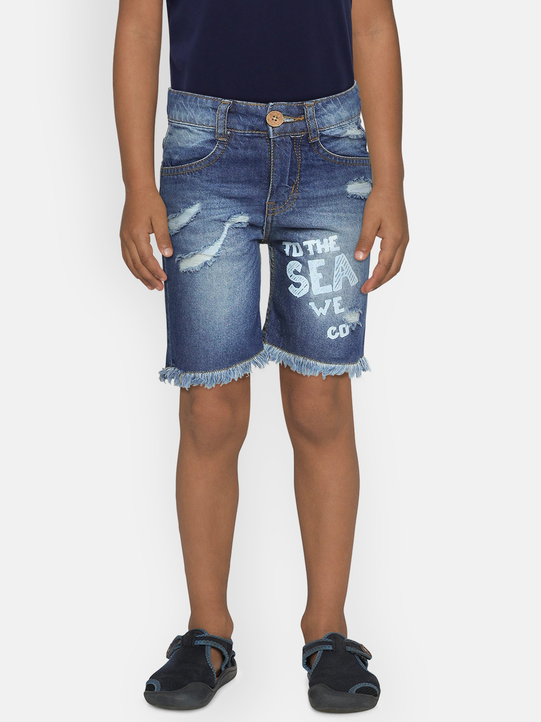 Buy Kid Studio Boys Blue Printed Regular Fit Denim Shorts - Shorts for ...