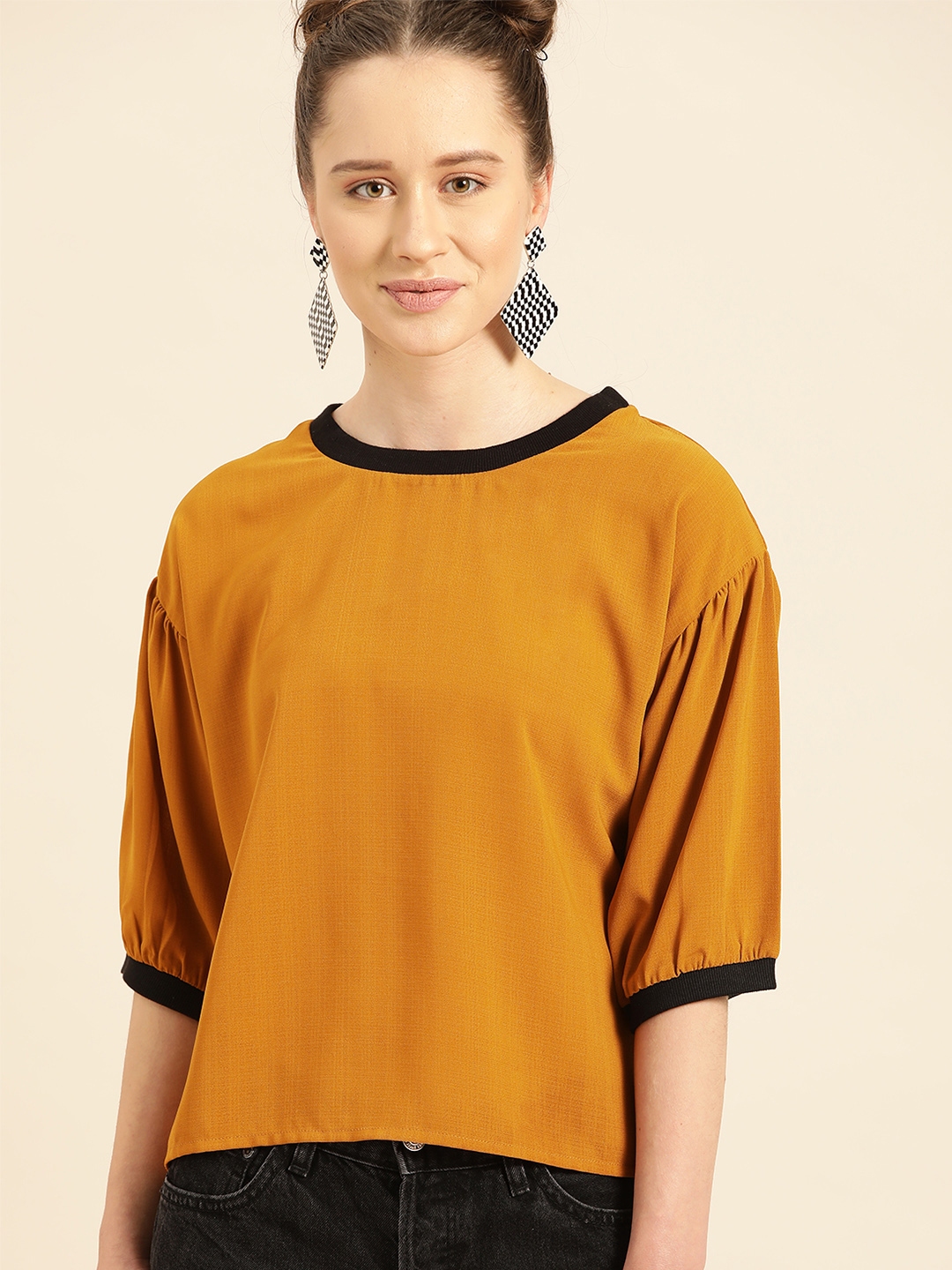 Buy Dressberry Women Mustard Brown Solid Top Tops For Women 11002648