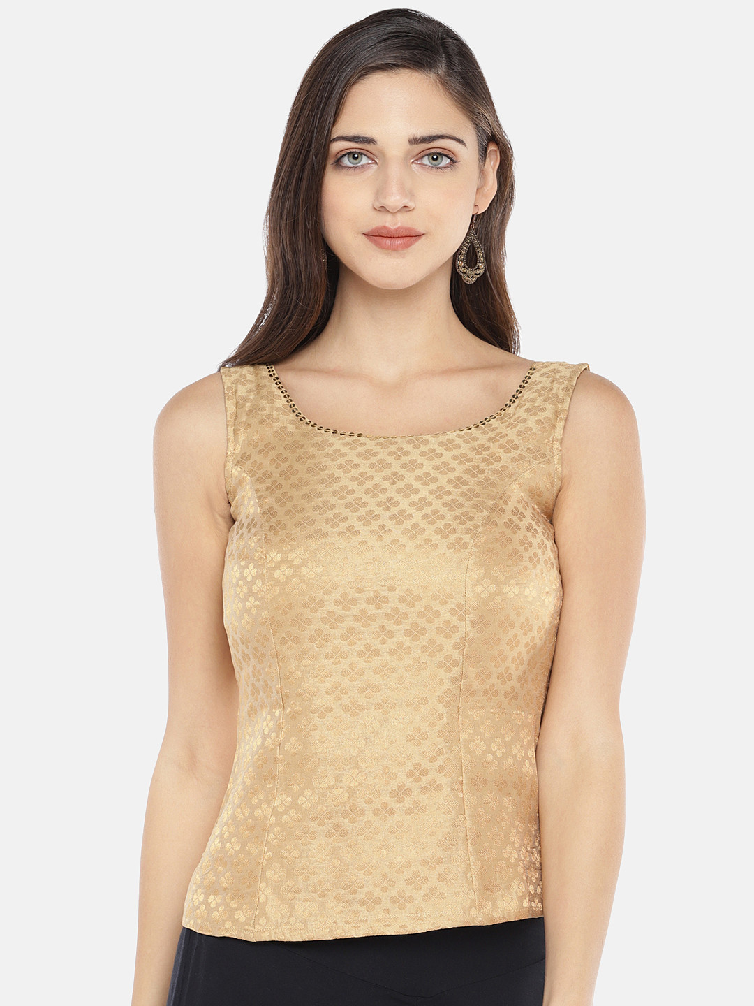 Buy Globus Women Gold Toned Self Design Fitted Top - Tops for Women ...