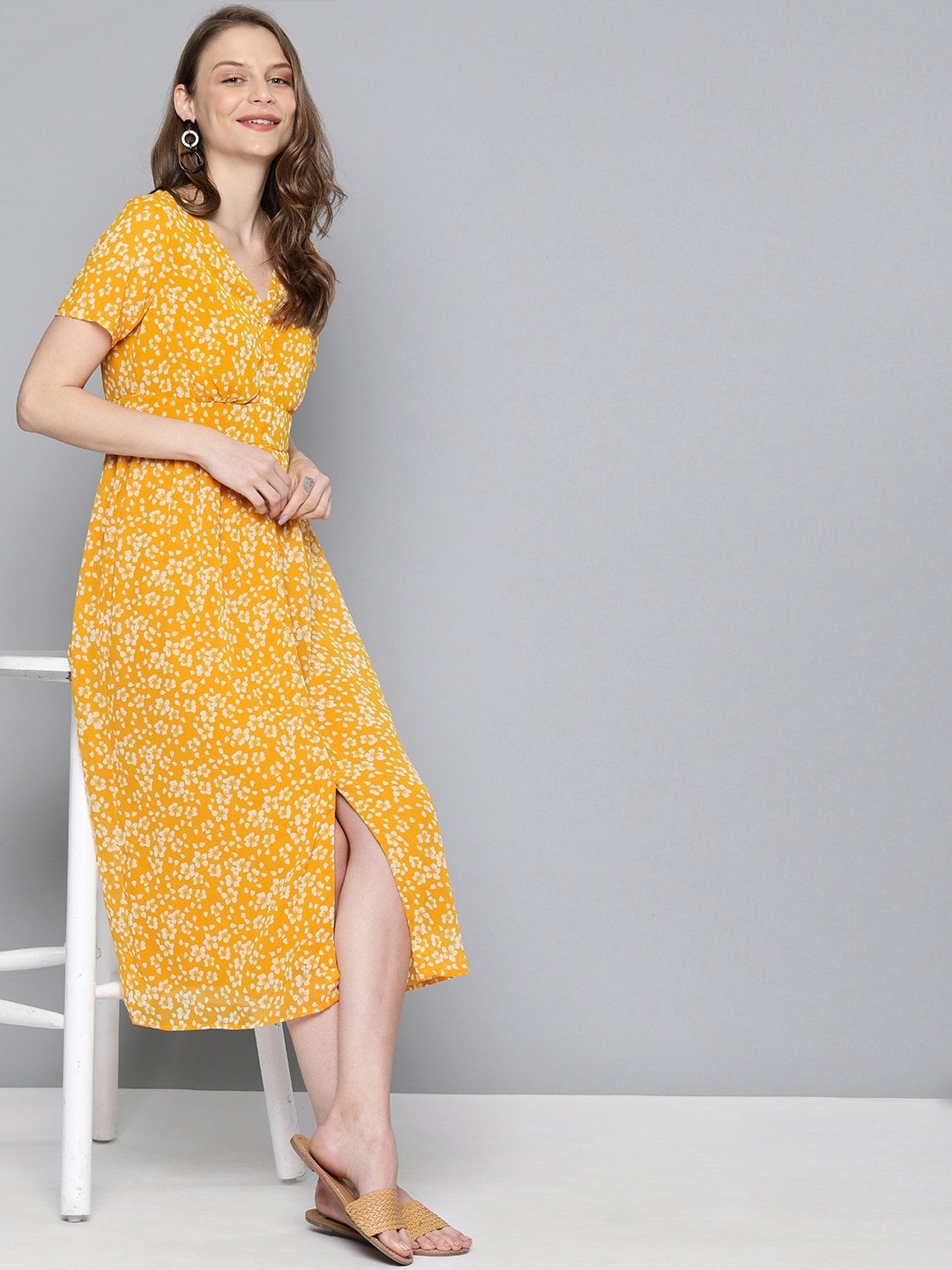 Buy Mast And Harbour Women Mustard Yellow And Off White Floral Printed A