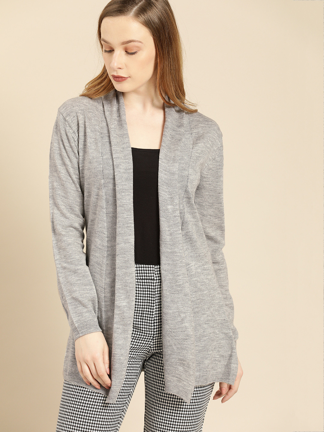 Buy Ms.Taken Women Grey Melange Solid Open Front Shrug - Shrug for ...