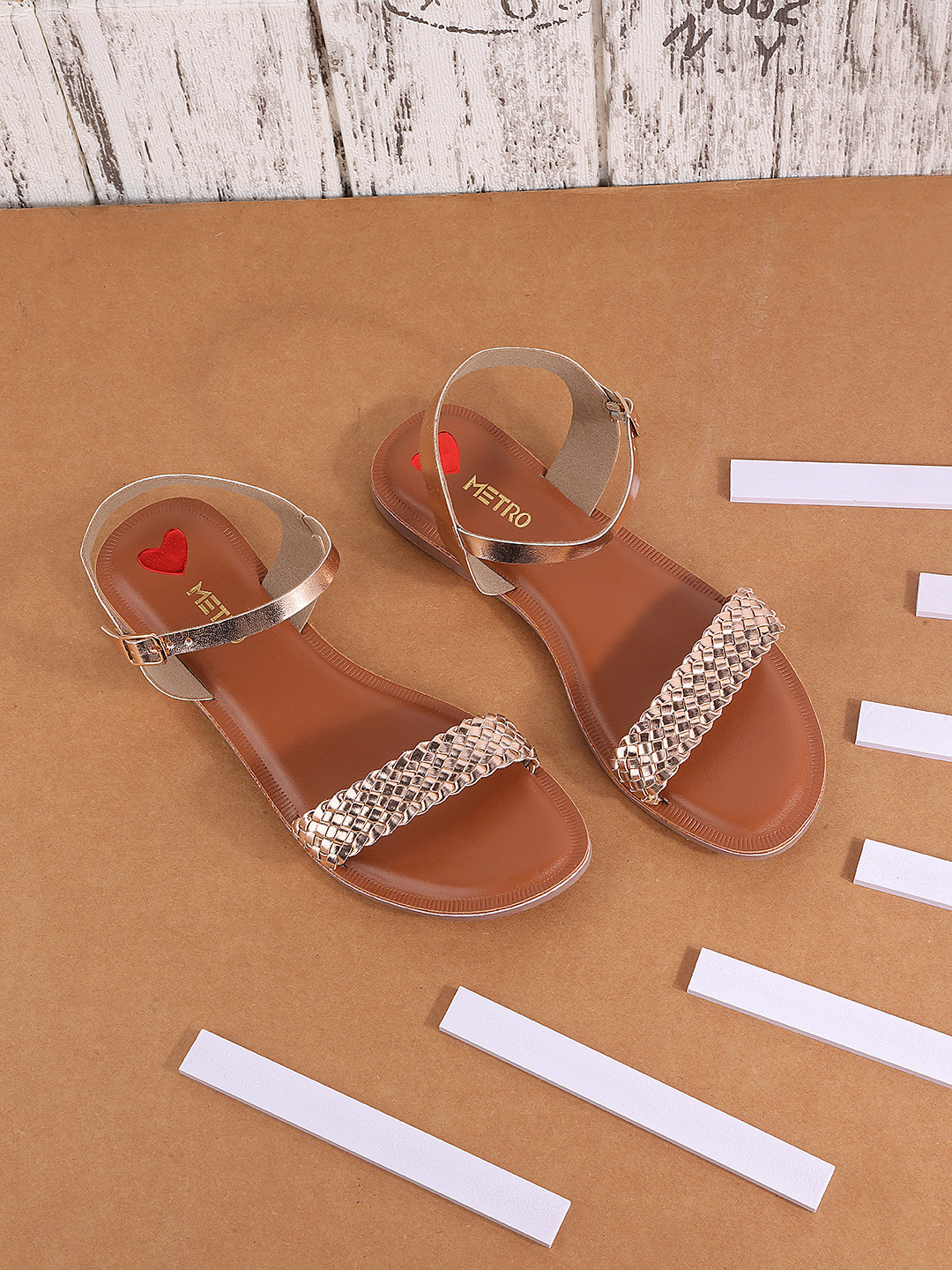 Buy Metro Women Gold Toned Woven Design Open Toe Flats - Flats for ...