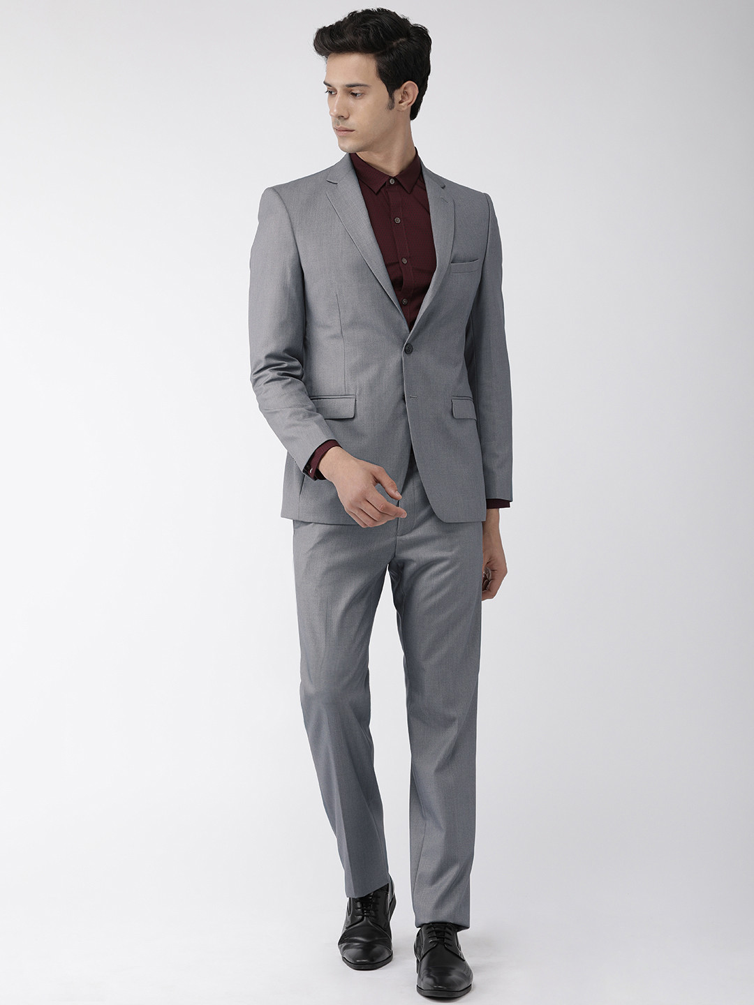Buy Raymond Men Grey Solid Single Breasted Contemporary Fit Formal Suit ...