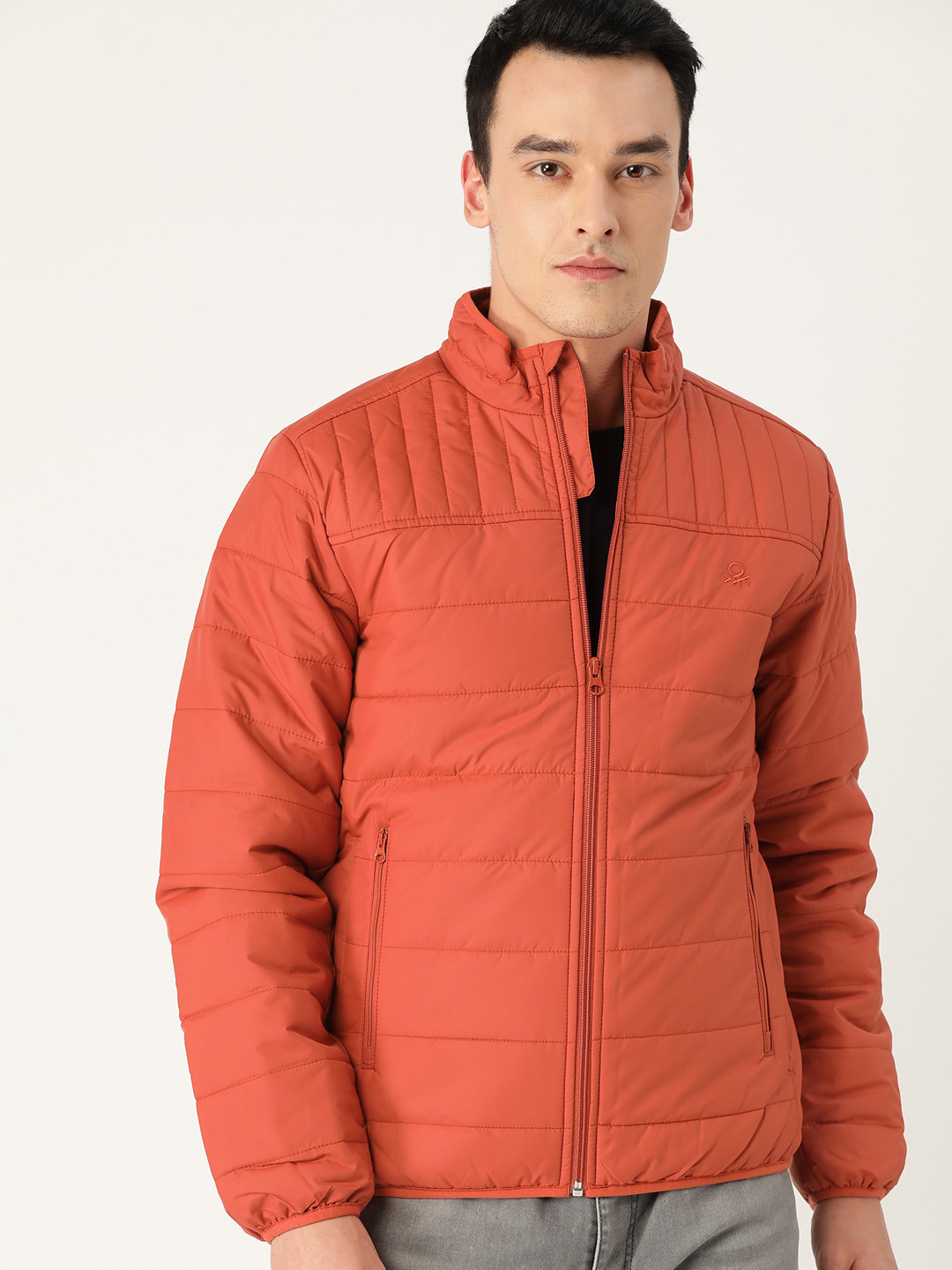 Buy United Colors Of Benetton Men Orange Solid Lightweight Padded ...