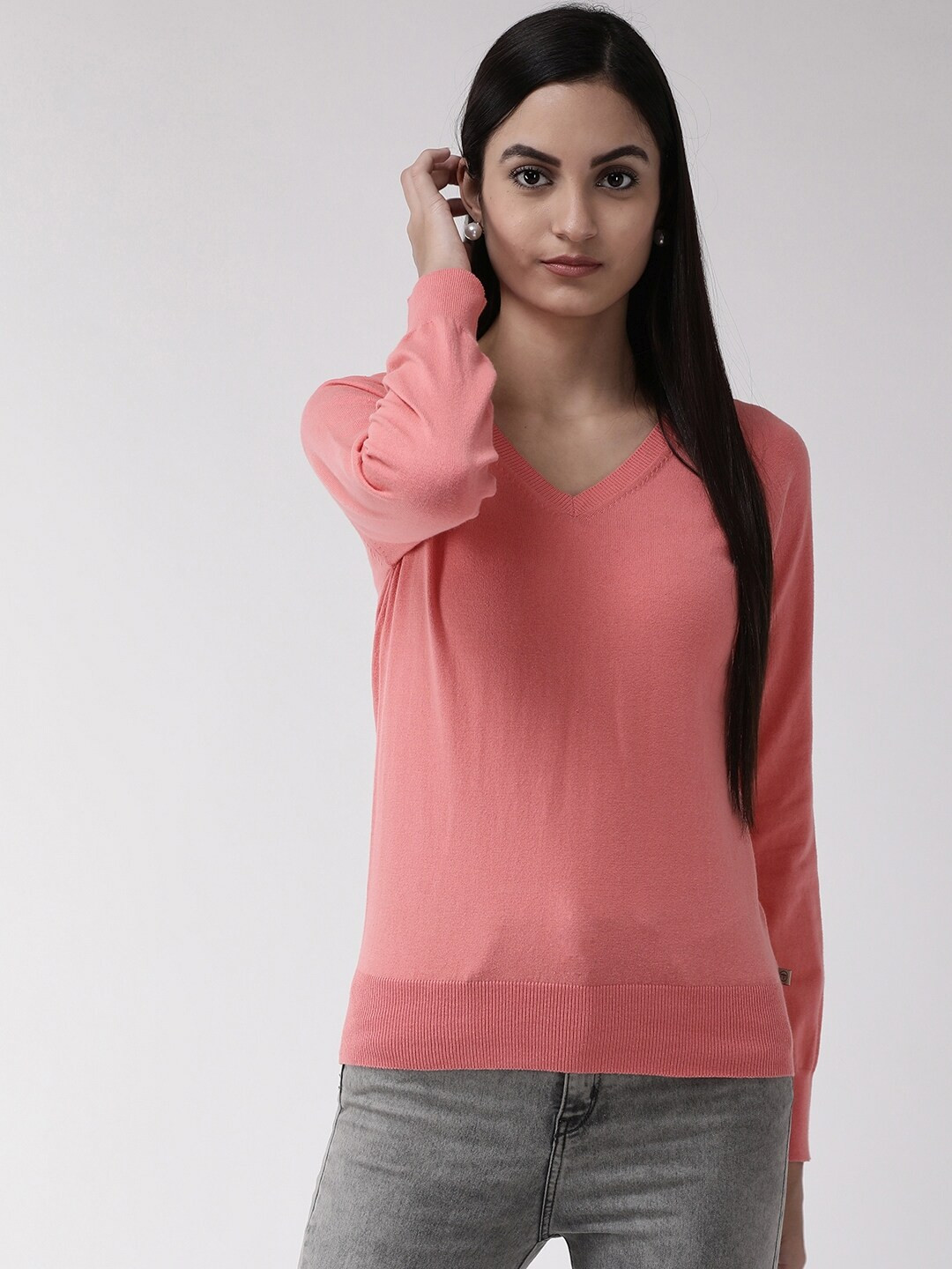 Buy Madame Women Peach Coloured Solid Sweater - Sweaters for Women ...