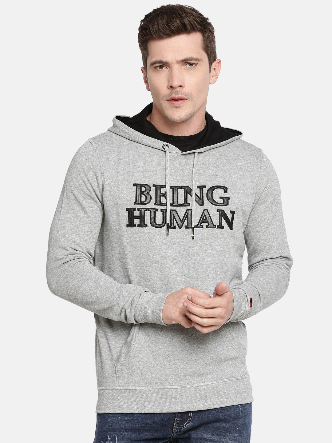Buy Being Human Clothing Men Grey Printed Hooded Sweatshirt ...