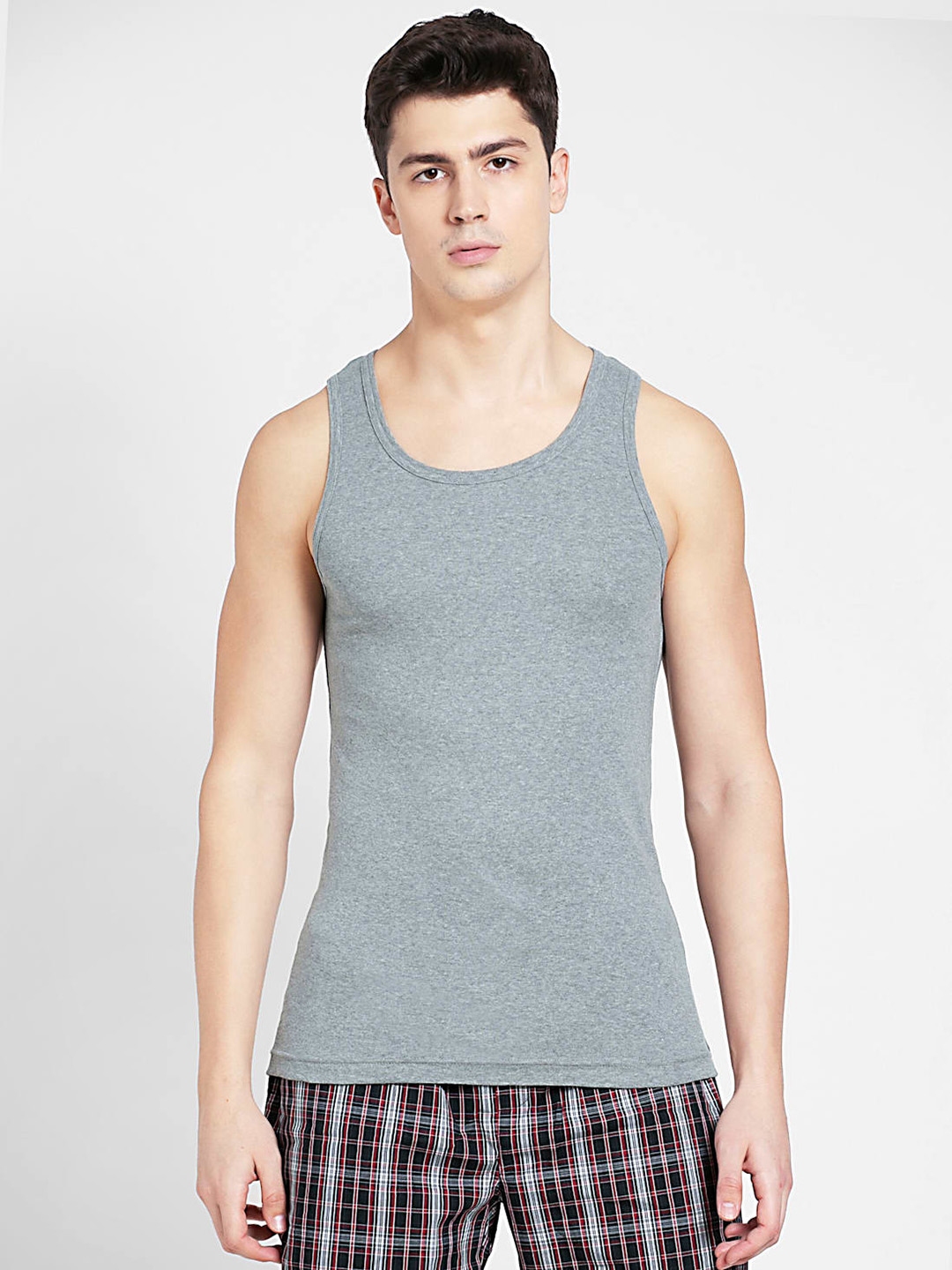 Buy Jockey Men Grey Melange Solid Cotton Innerwear Basic Vest