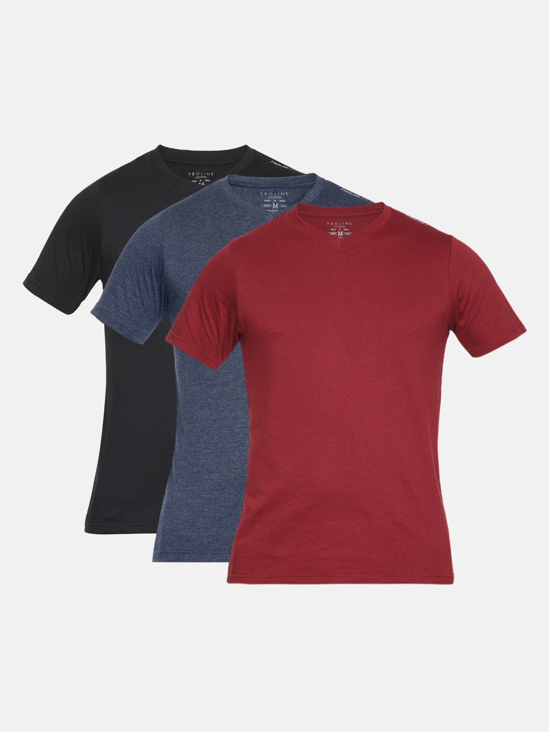 Buy Proline Active Men Pack Of 3 Solid V Neck Pure Cotton T Shirt ...