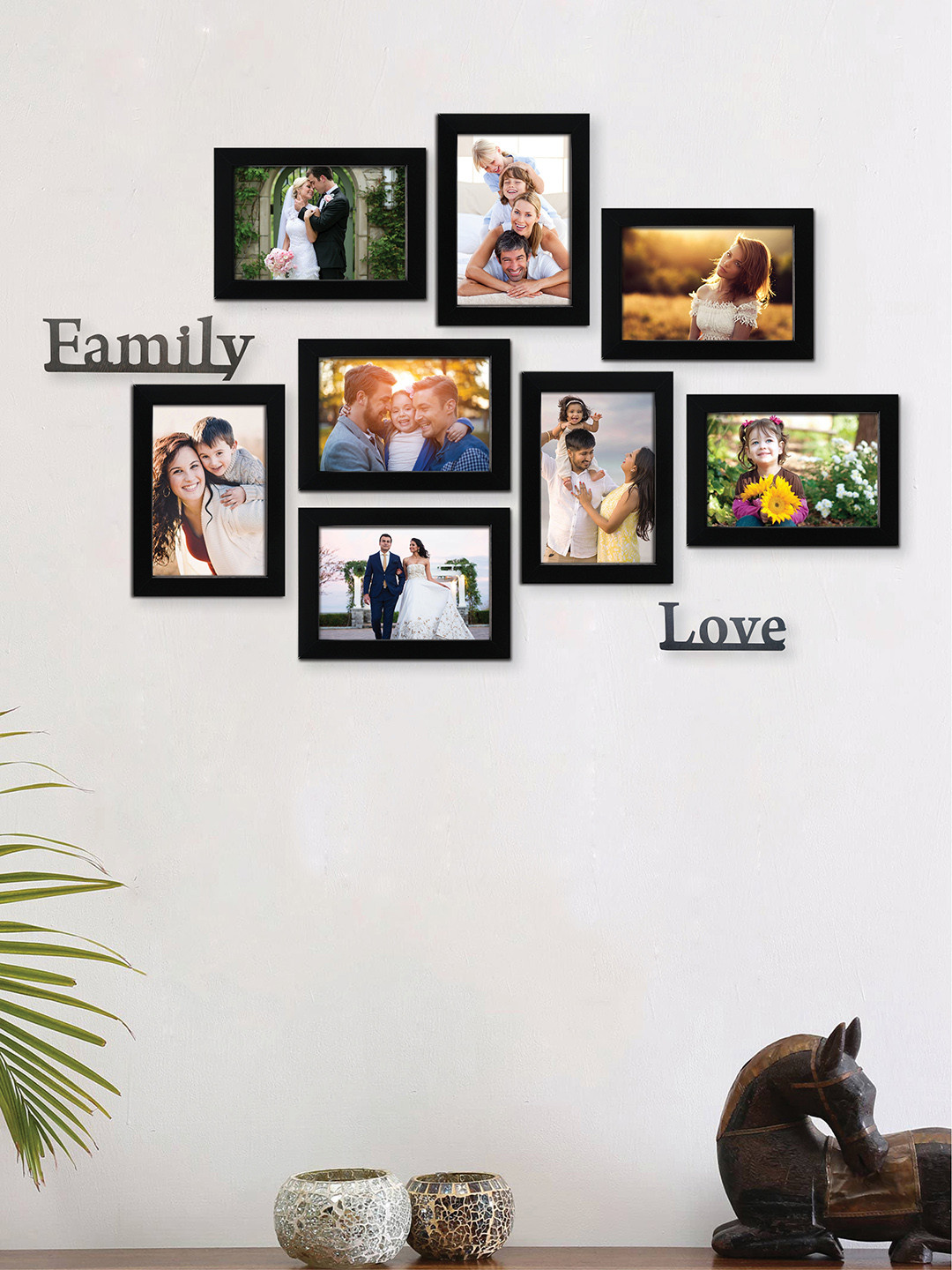 Buy RANDOM Set Of 8 Black Solid Individual Photo Frames With Plaques ...