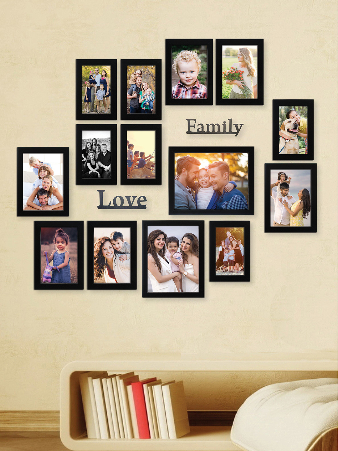Buy RANDOM Set Of 14 Black Solid Individual Photo Frames With Plaques ...