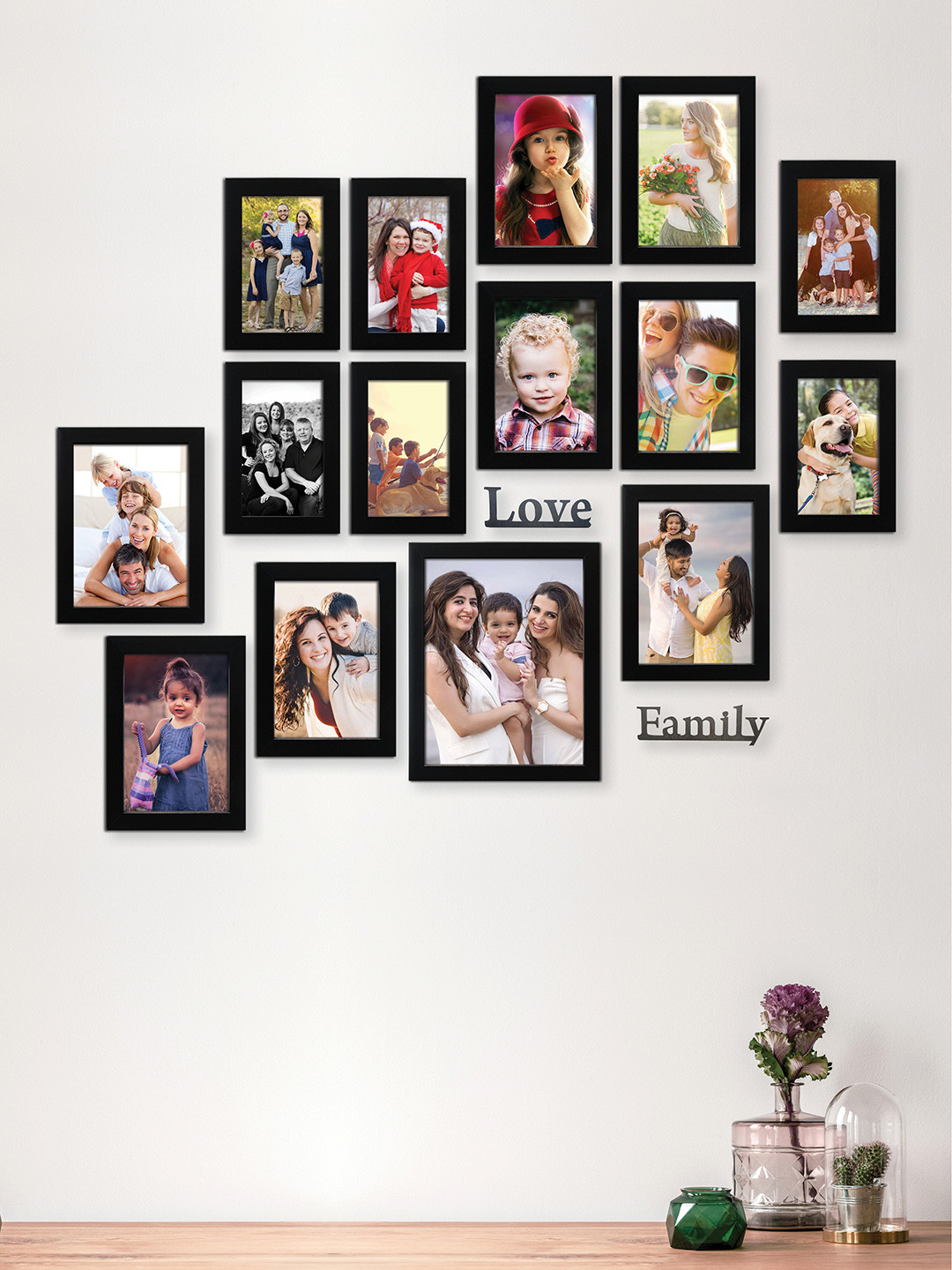 Buy RANDOM Set Of 15 Black Solid Individual Photo Frames With Plaques ...