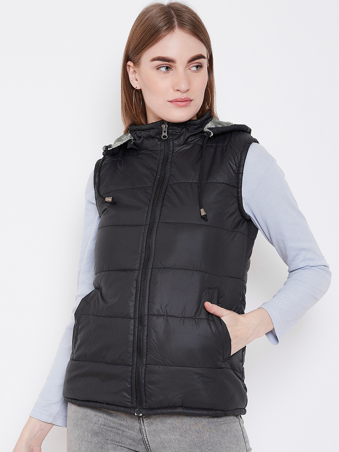 Buy Deewa Women Black Solid Hooded Padded Jacket - Jackets for Women ...