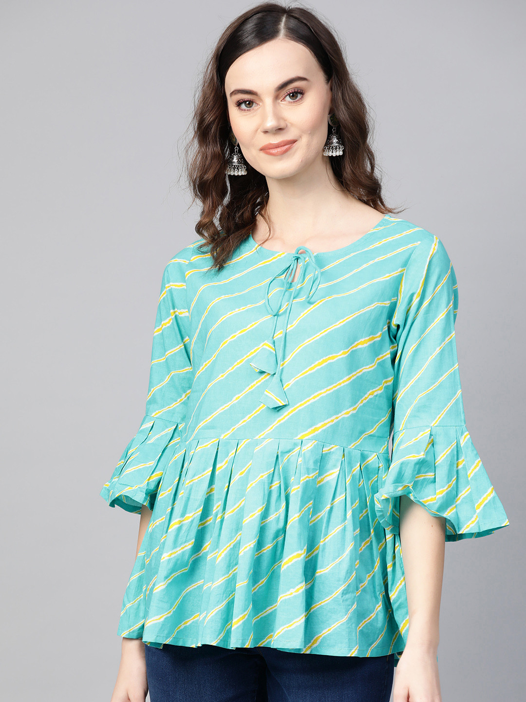 Buy Azira Women Blue & White Lehariya Print A Line Top - Tops for Women 11048490 | Myntra