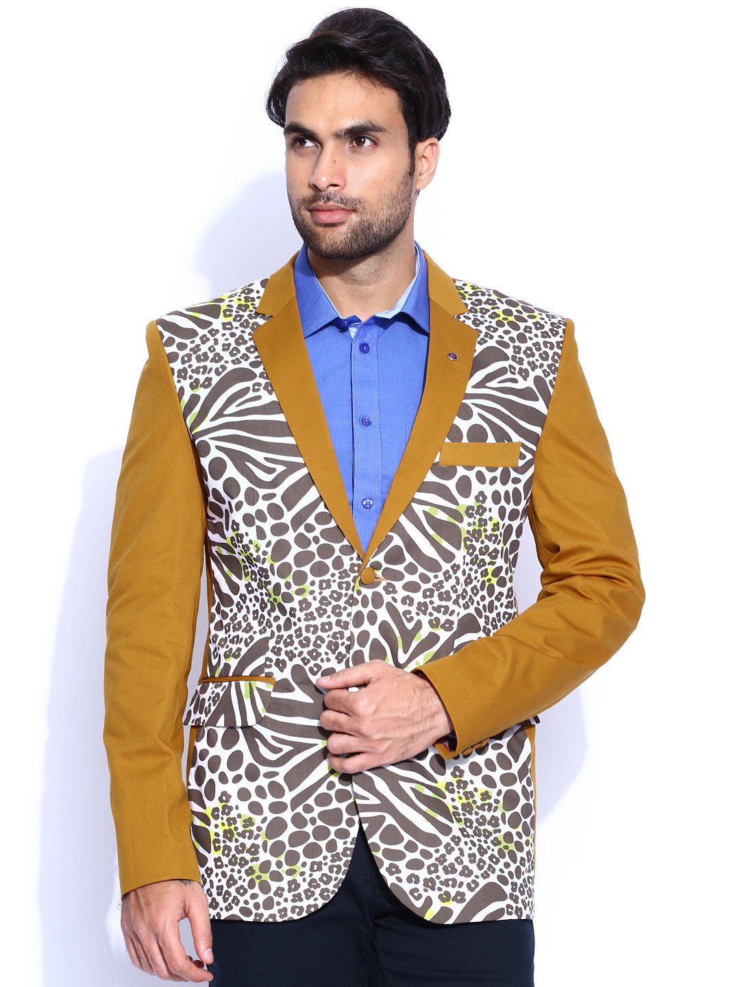 Buy Pure Cotton Blazer Quarter Multicoloured Printed Single Breasted ...