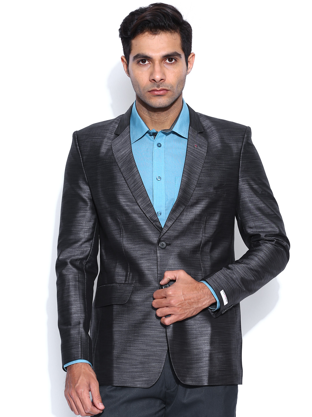 Buy Blazer Quarter Grey Slim Fit Self Design Party Blazer - Blazers for ...