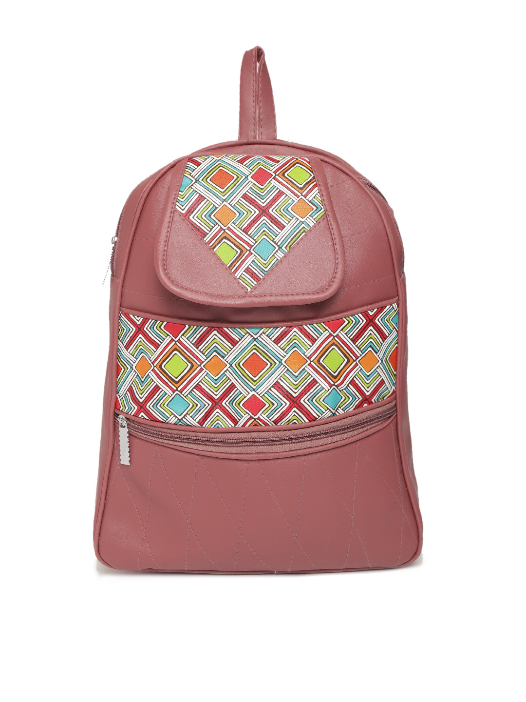 Buy Purple Crane Women Coral Pink Geometric Printed Backpack ...