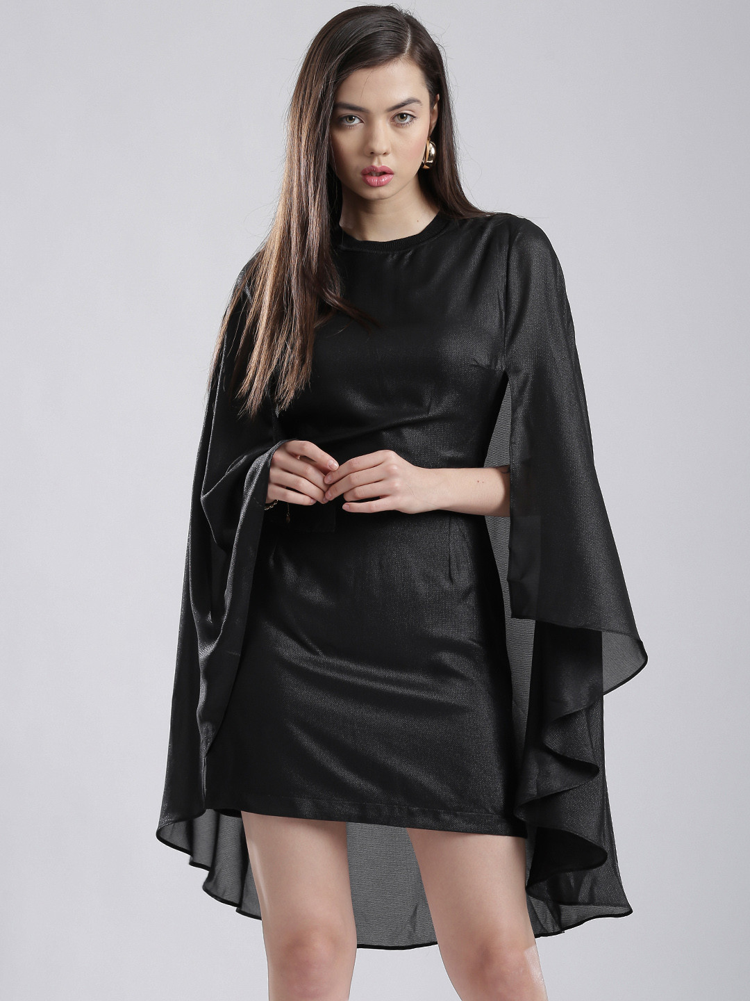 Buy French Connection Black Shimmer Tailored Dress With Cape - Dresses ...