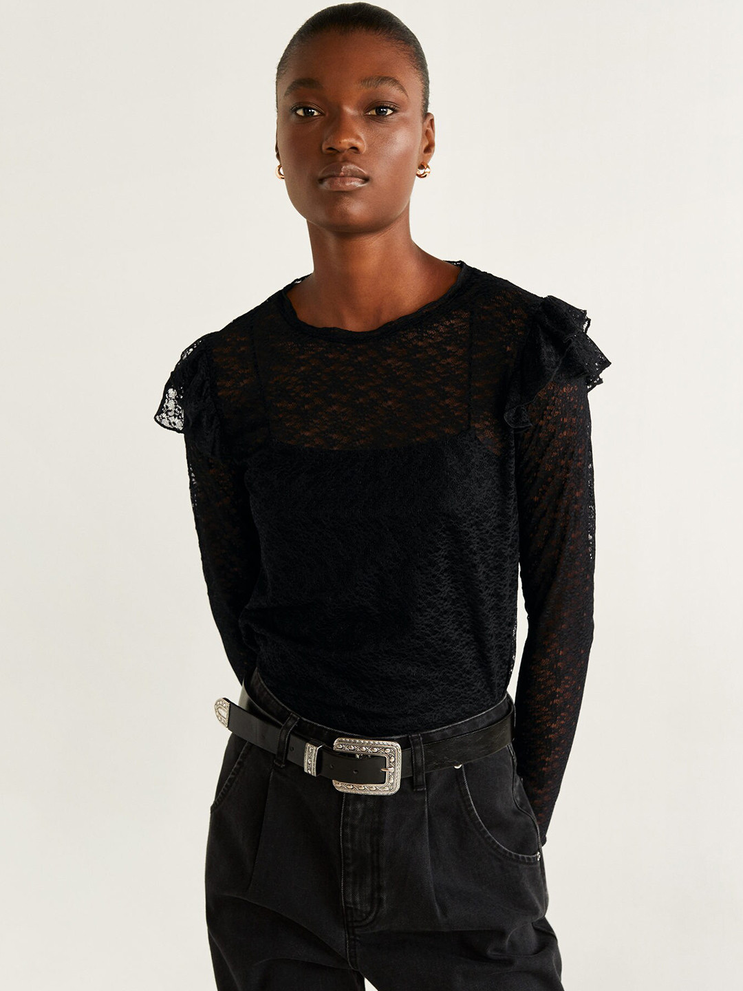 Buy MANGO Women Black Lace Top - Tops for Women 11071930 | Myntra