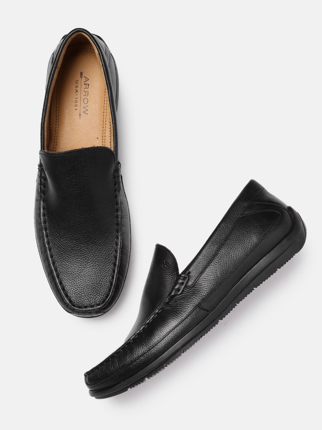 Buy Arrow Men Black Solid SYKE Leather Loafers - Casual Shoes for Men ...