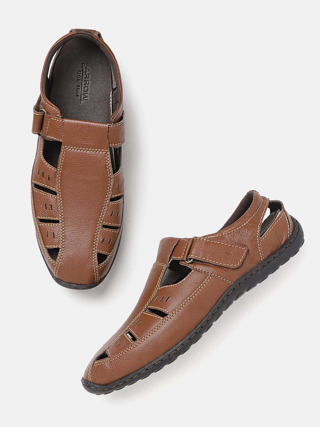 Buy Arrow Men Tan Brown Solid Leather Fisherman Sandals - Sandals for ...