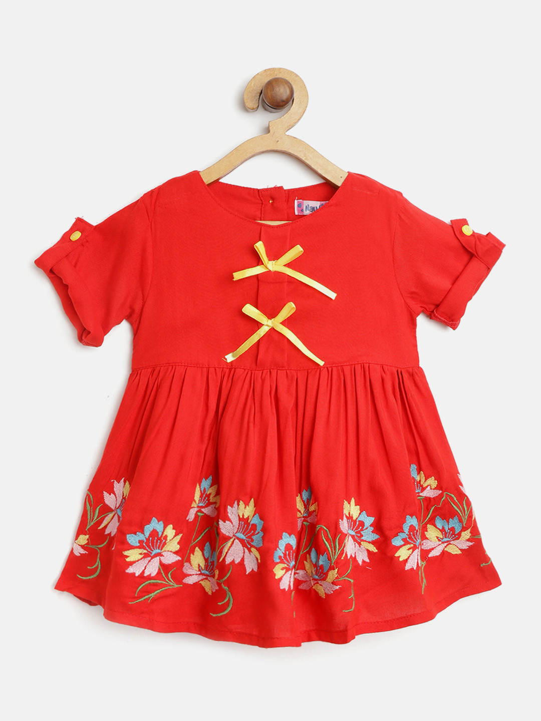 Buy Nauti Nati Girls Red Floral Embroidered A Line Dress - Dresses for ...