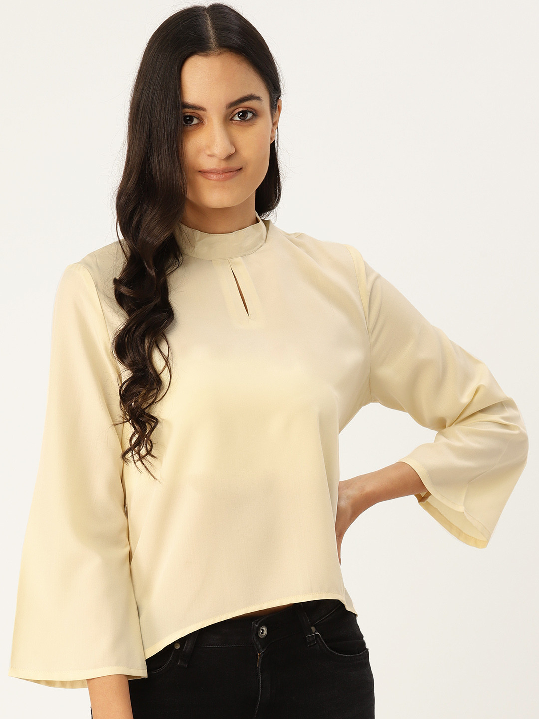 Buy MBE Women Cream Coloured Solid High Low Top - Tops for Women ...