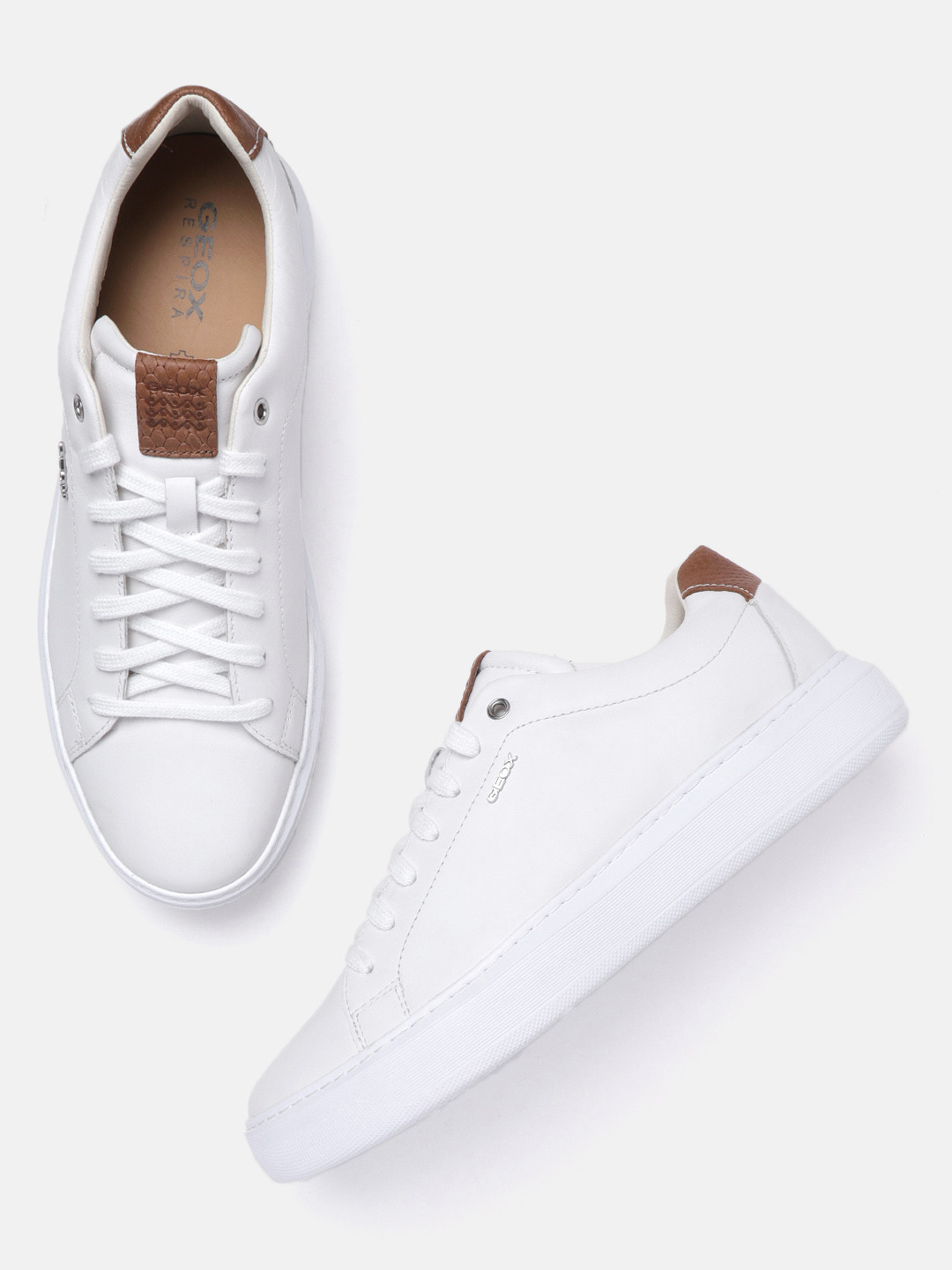 Buy Geox Men White Solid Leather Sneakers - Casual Shoes for Men ...