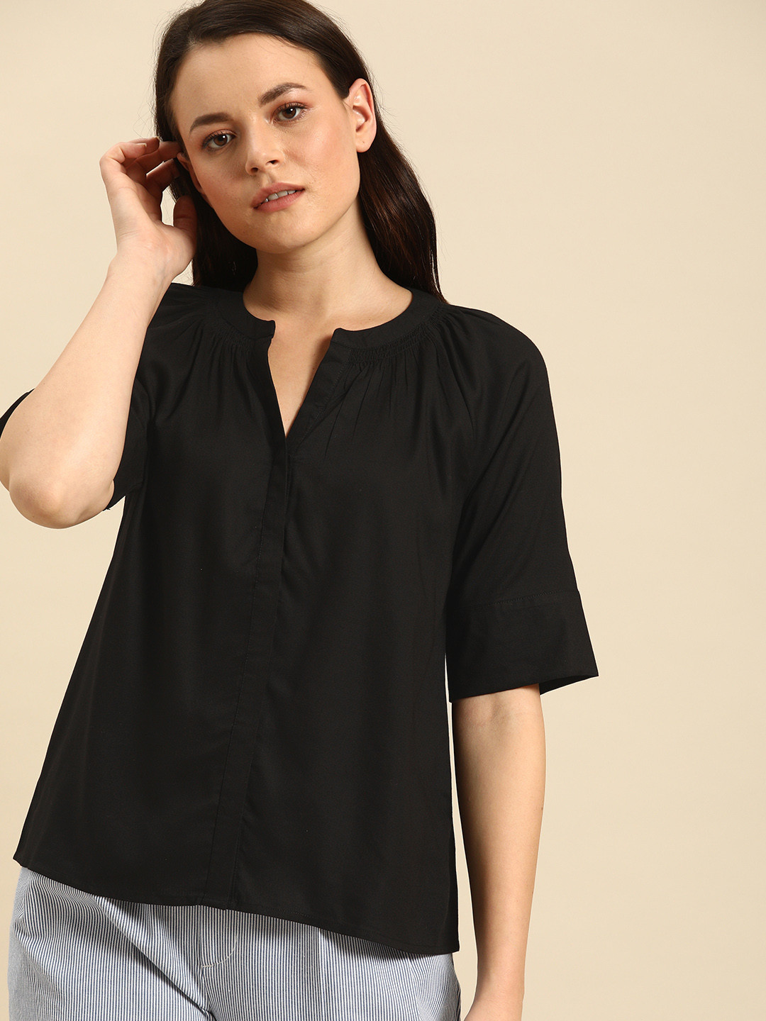Buy Ether Women Black Solid Top - Tops for Women 11110670 | Myntra