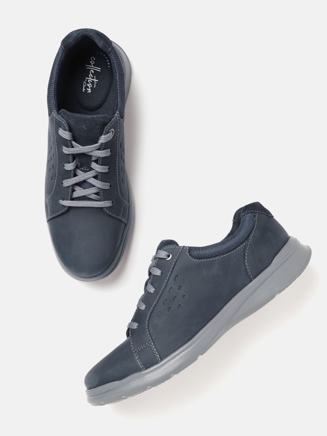 Buy Clarks Men Navy Blue Solid Leather Sneakers - Casual Shoes for Men ...