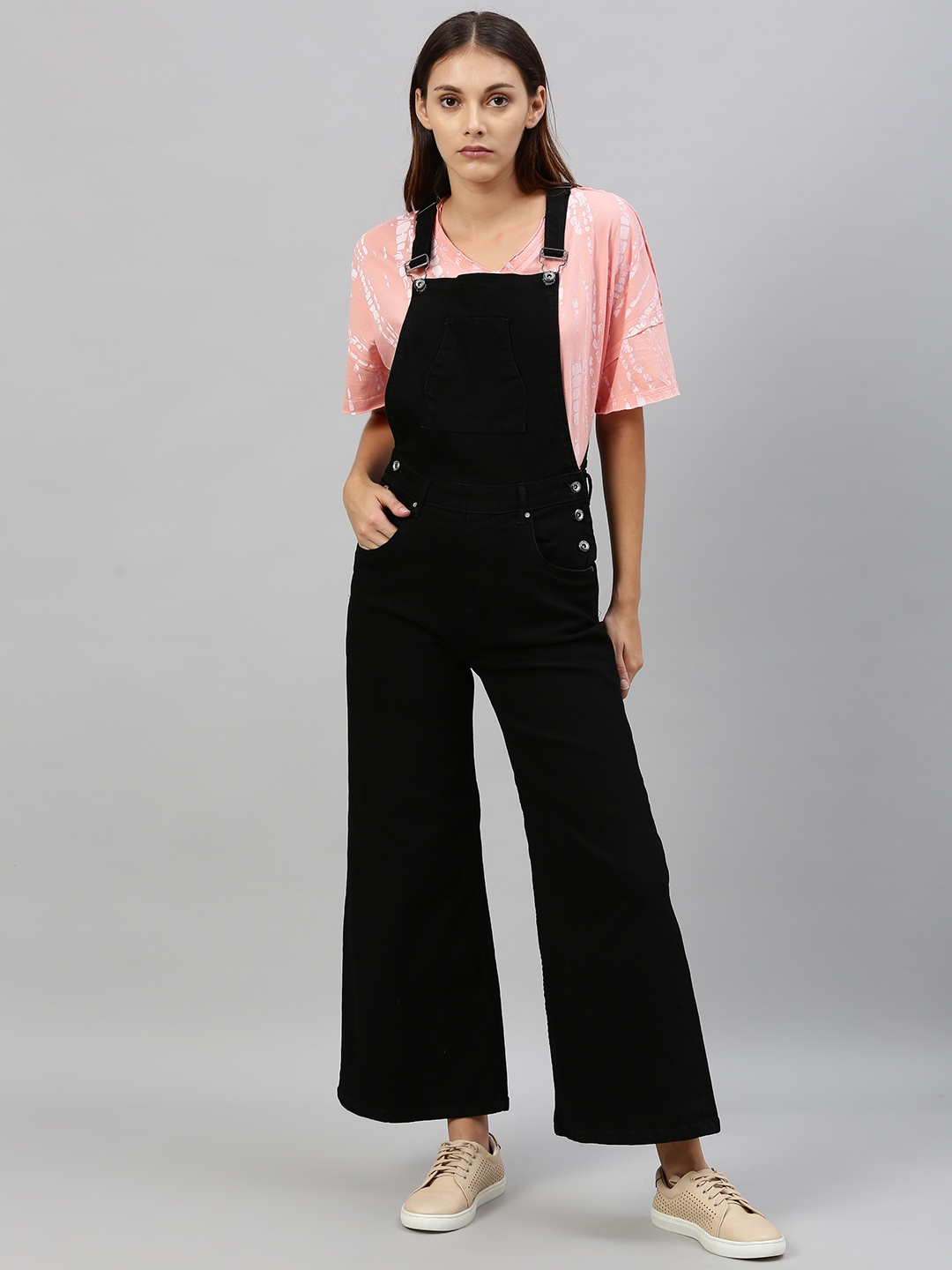 Buy The Roadster Lifestyle Co Women Black Solid Flared Dungarees Dungarees For Women 11119910
