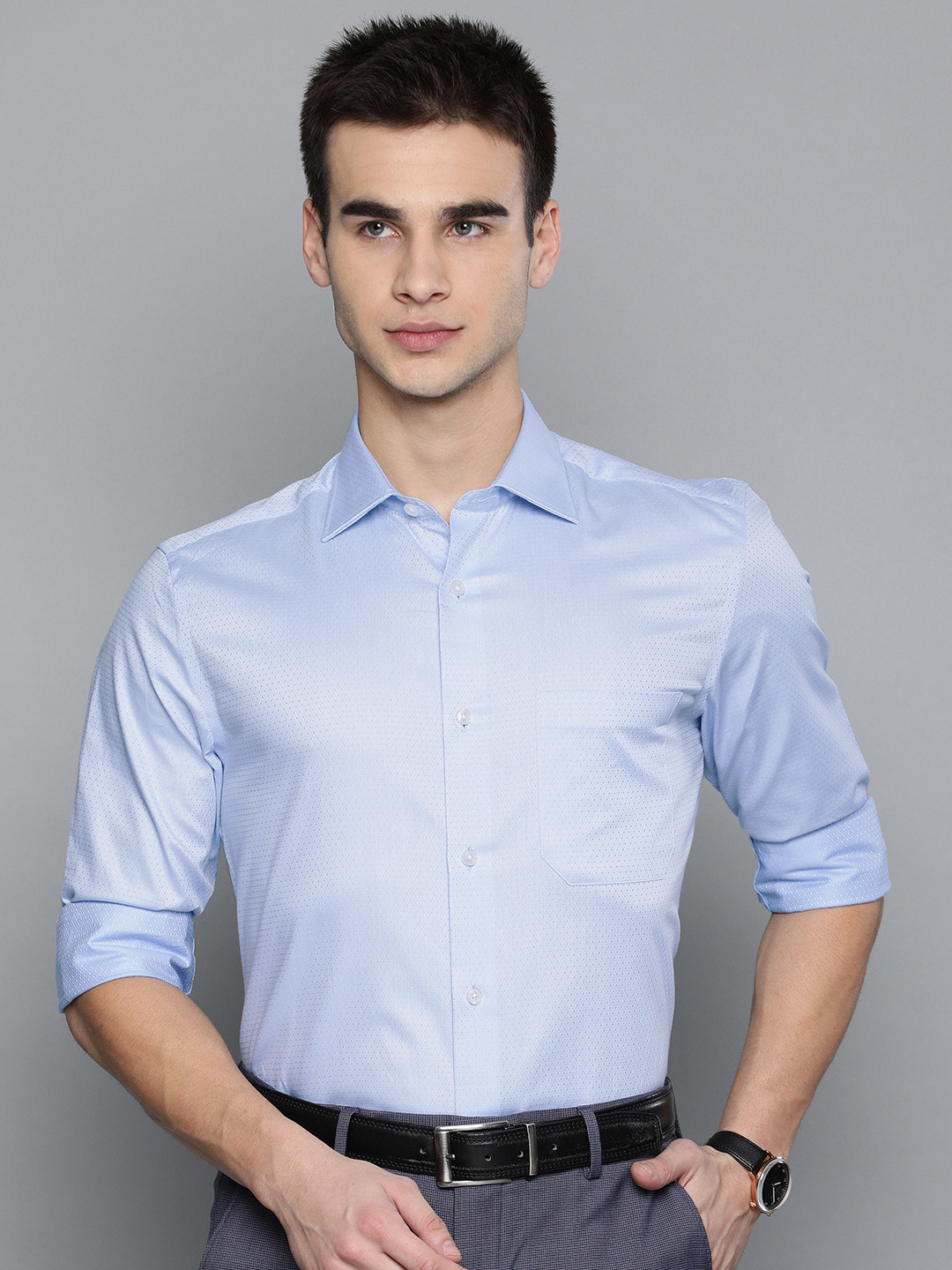 Buy Louis Philippe Men Blue Classic Regular Fit Self Design Formal ...