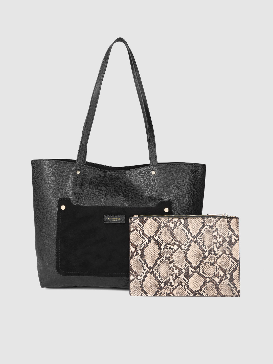 Buy Accessorize Black Solid Tote Bag With Pouch - Handbags for Women ...