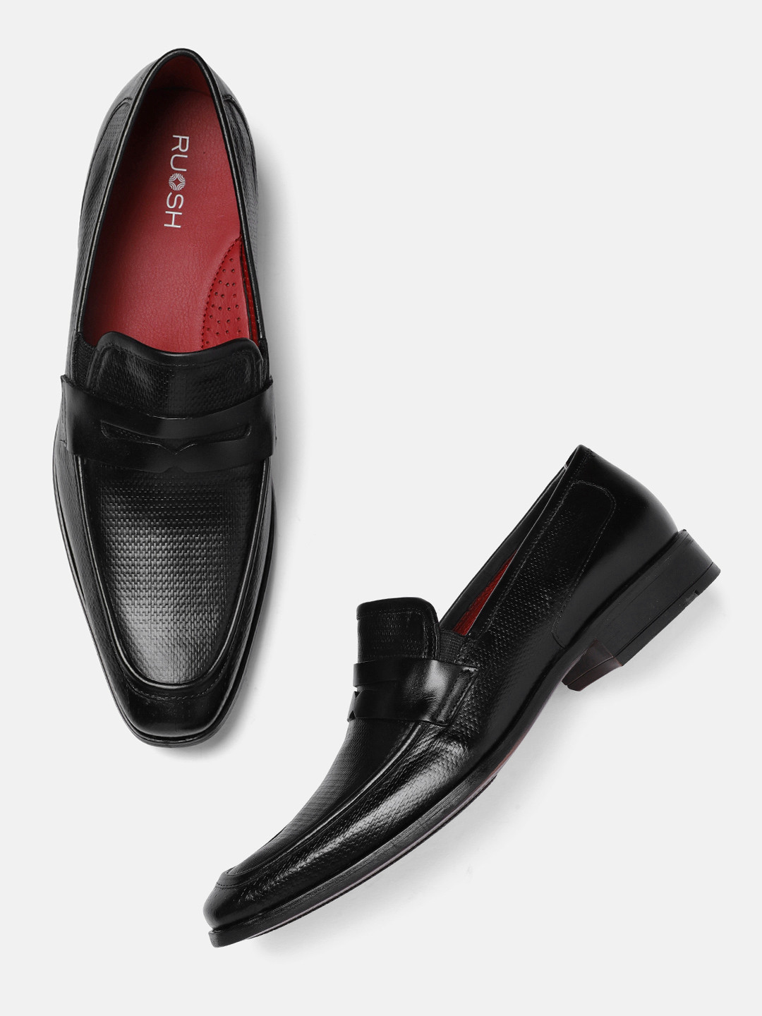 Buy Ruosh Men Black Textured Veneto Leather Formal Slip Ons - Formal ...