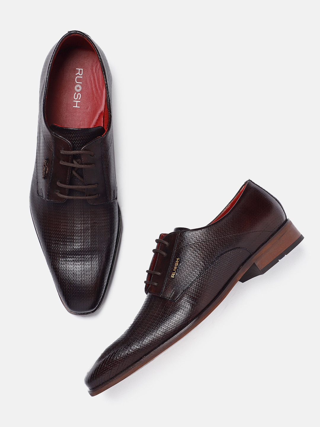 Buy Ruosh Men Brown Textured King Formal Leather Derbys - Formal Shoes ...
