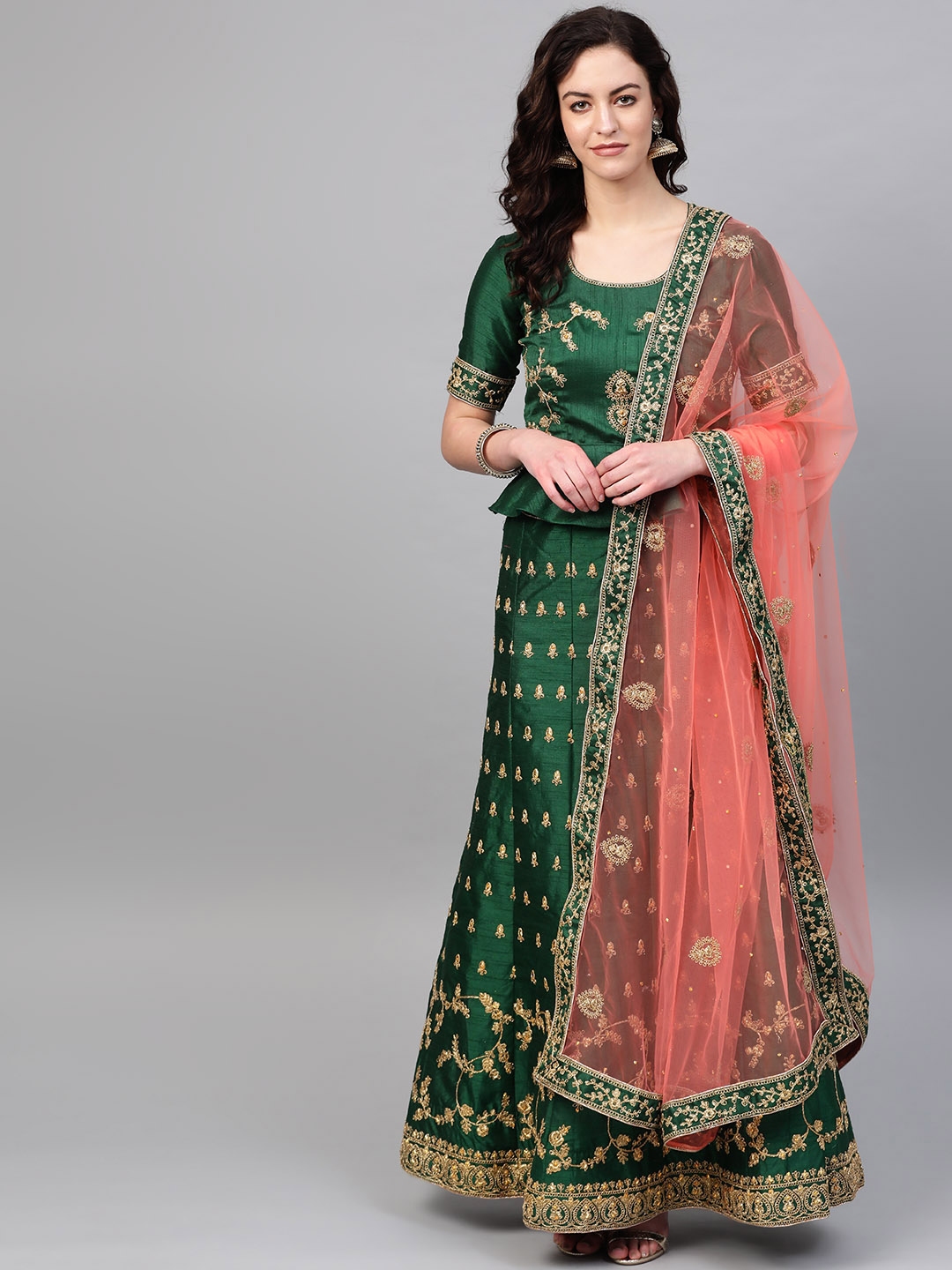 Buy Chhabra 555 Women Green & Golden Zari Embroidered Semi Stitched ... Buy Chhabra 555 Women Green & Golden Zari Embroidered Semi Stitched ...
