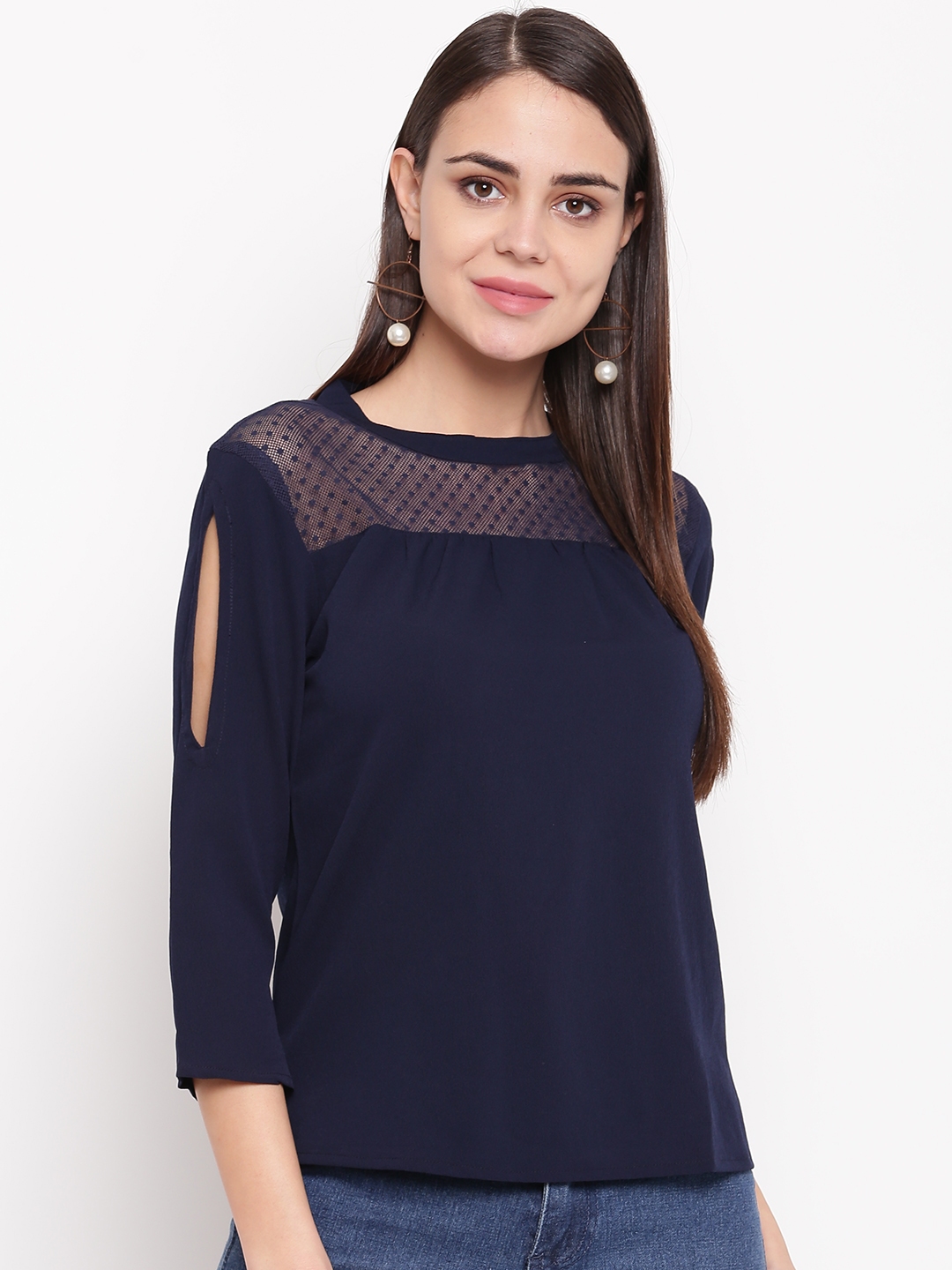 Buy Rare Women Navy Blue Solid Semi Sheer Top Tops For Women 11155656 Myntra