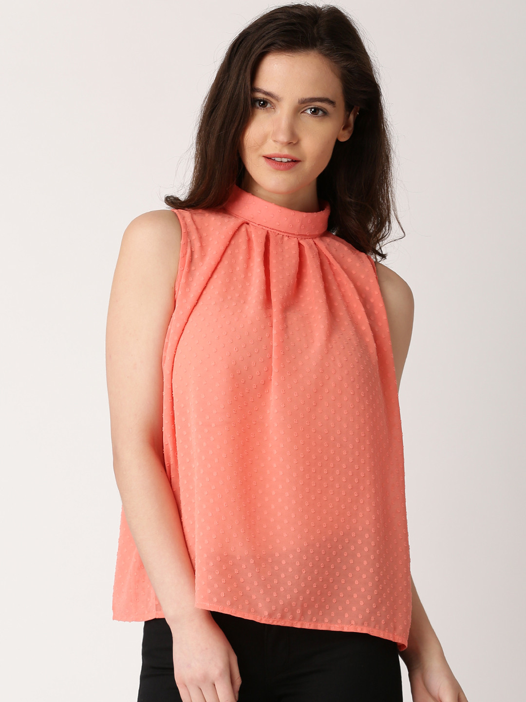 Buy DressBerry Coral Pink Sheer Top - Tops for Women 1116033 | Myntra