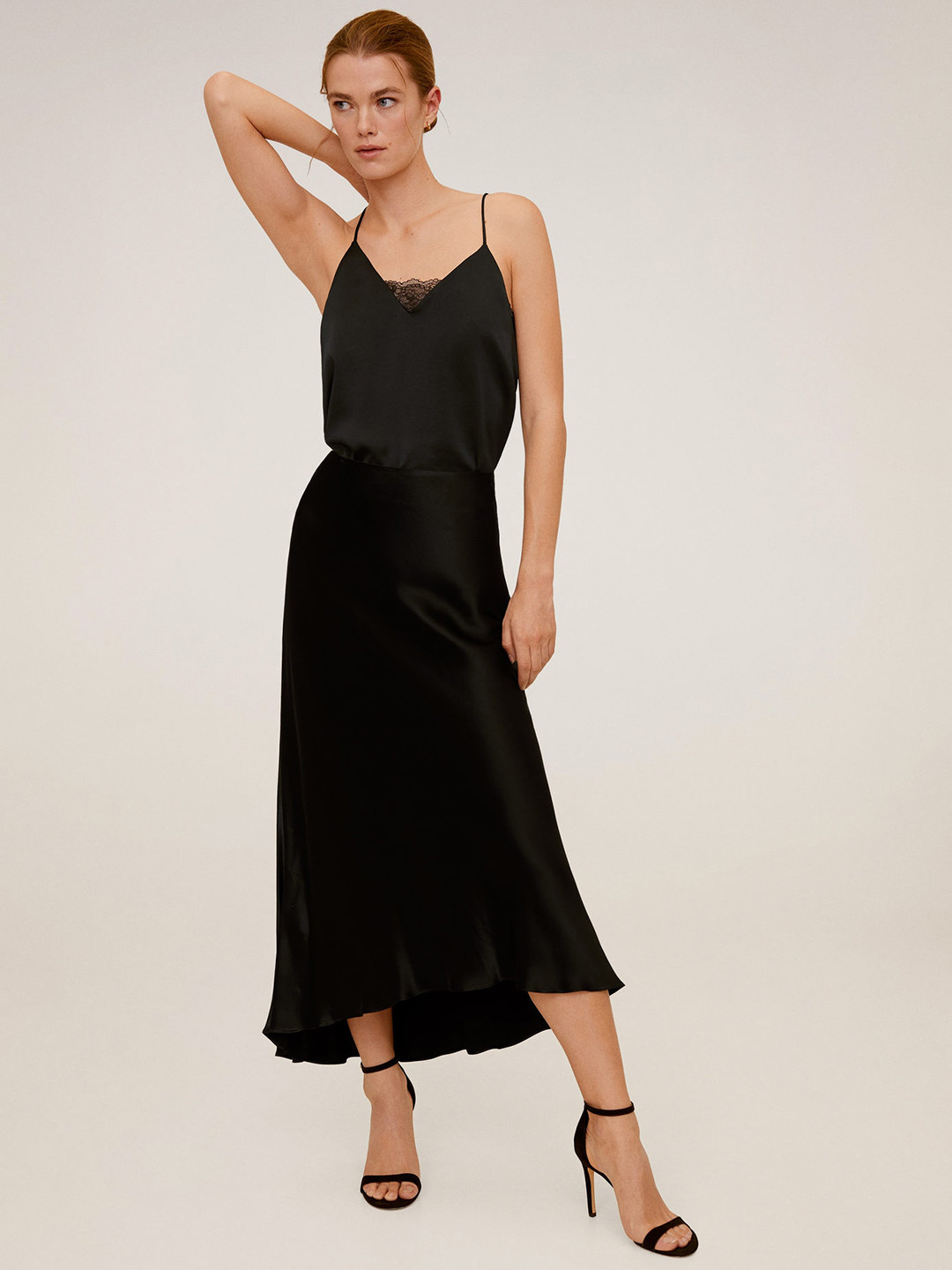 Buy MANGO Women Black Satin Finish Solid Top - Tops for Women 11175290 ...